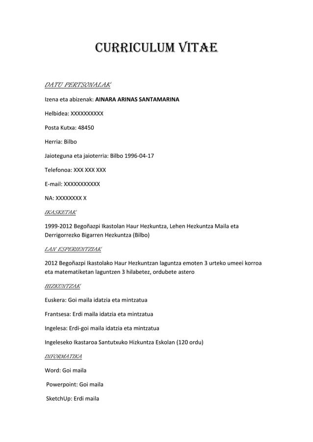 Ainara arinas curriculum vitae | DOCX
