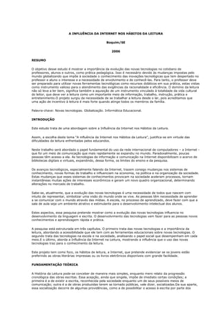A influência da internet nos hábitos da leitura | DOC