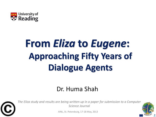 Ainl2013: Huma Shah_From Eliza to Eugene: Approaching Fifty Years of ...