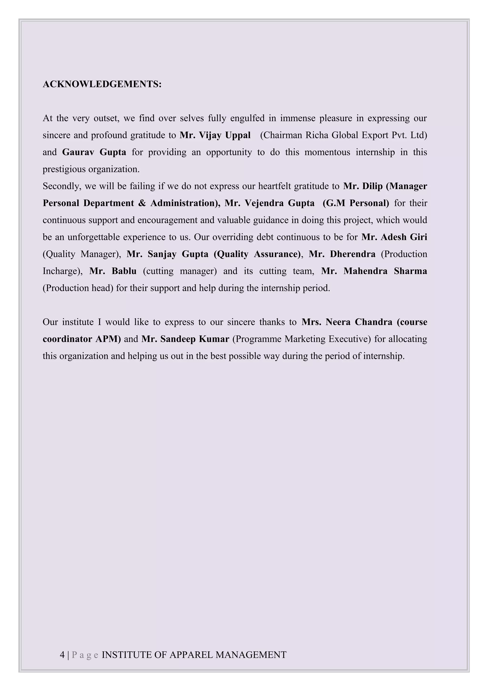 A internship repor tof richa global | DOC