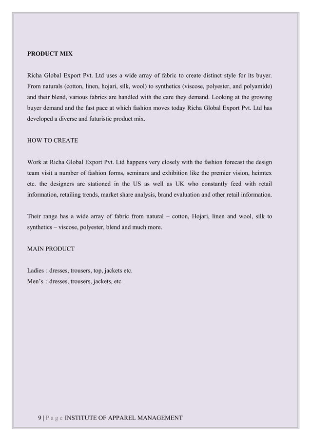 A internship repor tof richa global | DOC