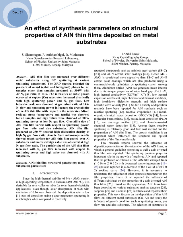 An Effect Of Synthesis Parameters On Structural Properties Of Aln Thin Films Deposited On Metal