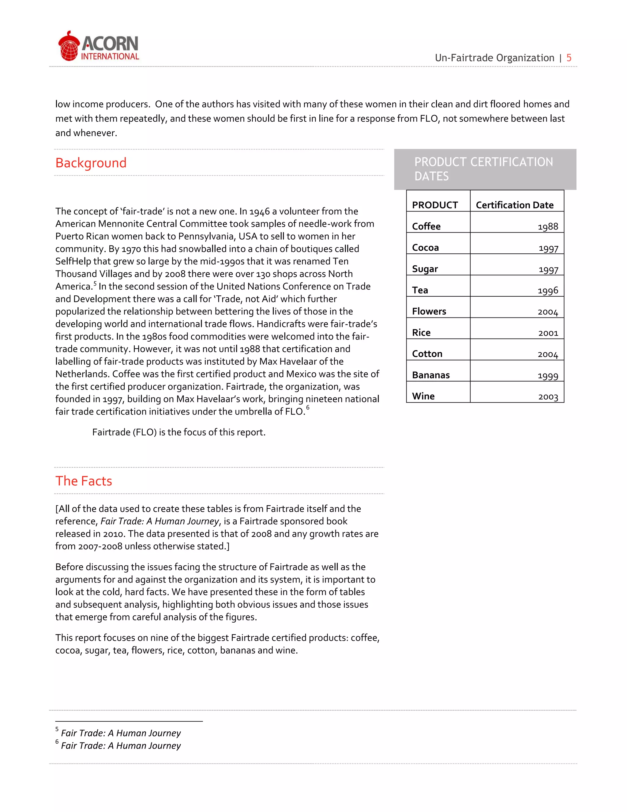 ACORN International Fairtrade Report | PDF
