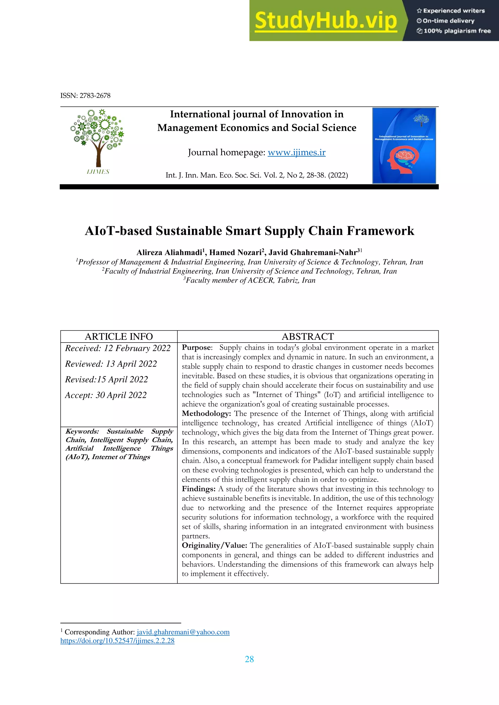 AIoT-Based Sustainable Smart Supply Chain Framework | PDF