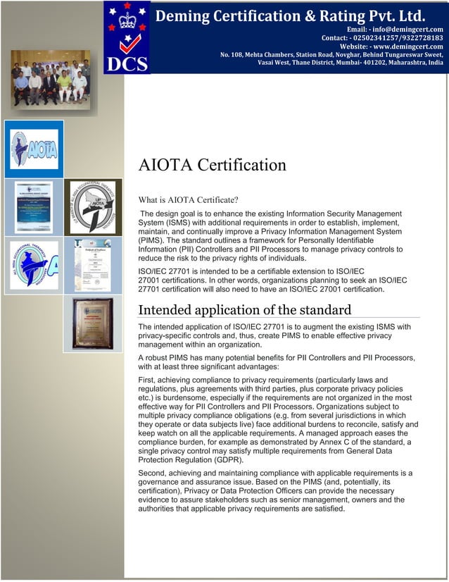 AIOTA Certification.pdf | Computer Software and Applications | Computing