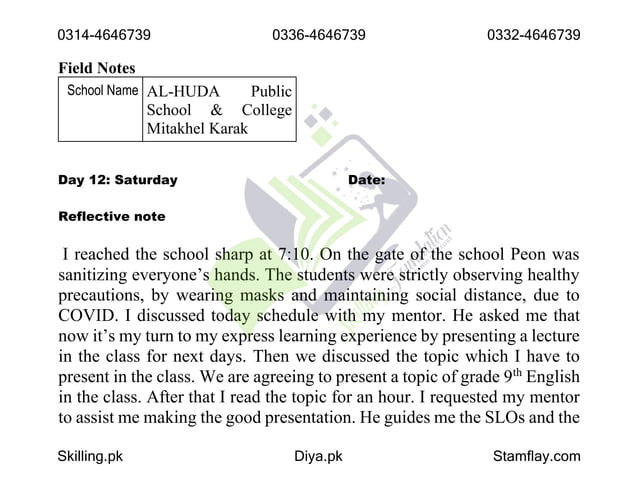 AIOU B.ED 8607 Teaching Practice 1 Field Notes And Observation Reports .pdf