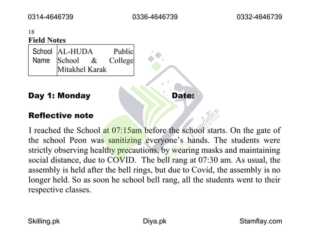 AIOU B.ED 8607 Teaching Practice 1 Field Notes And Observation Reports .pdf