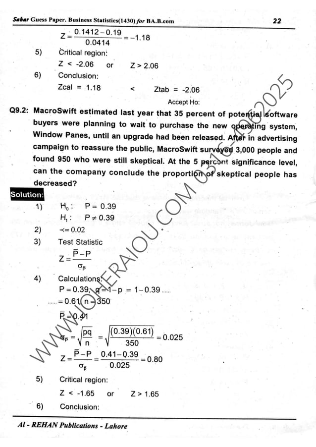Aiou Business Statistics 1430 Past papers.pdf