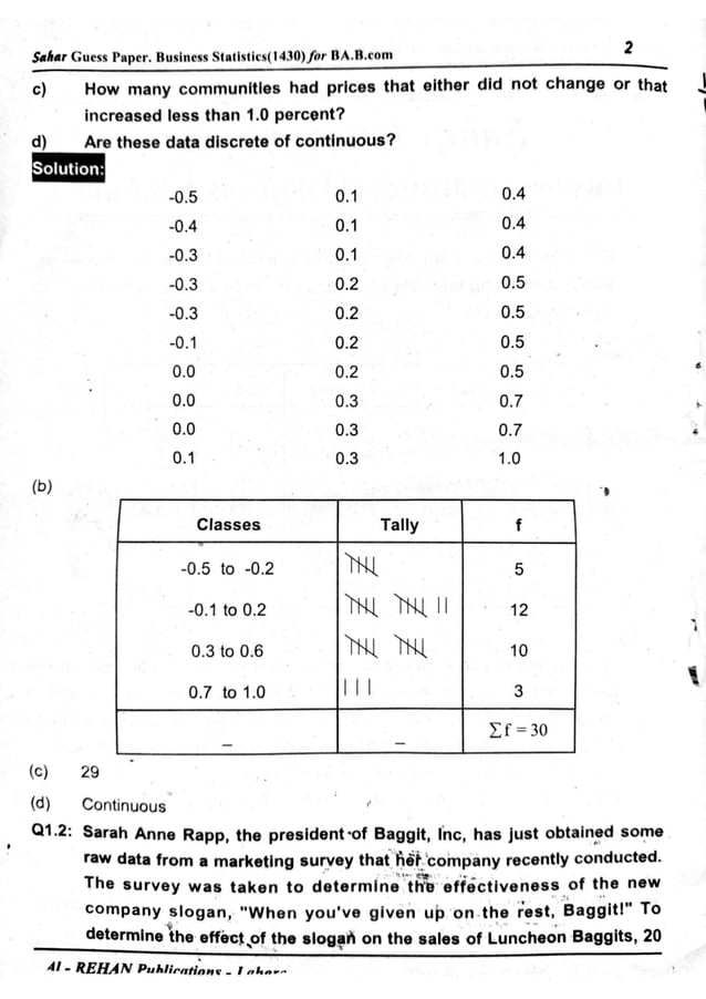 Aiou Business Statistics 1430 Past papers.pdf
