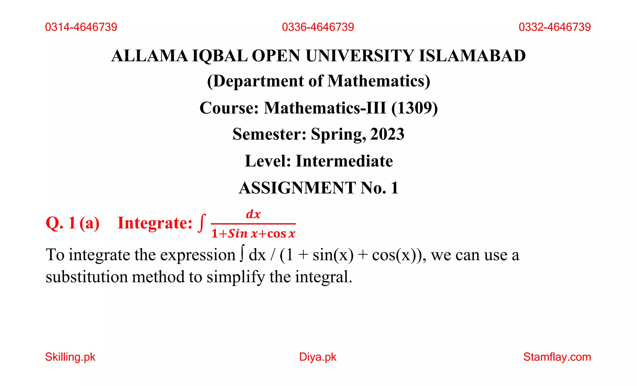 AIOU Solved Assignment Code 1309 Mathematics III 2023 Assignment 1.pptx