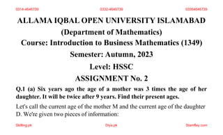 AIOU Solved Assignment Code 1349 Introduction To Business Mathematics Autumn 2023 Assignment 2.pdf