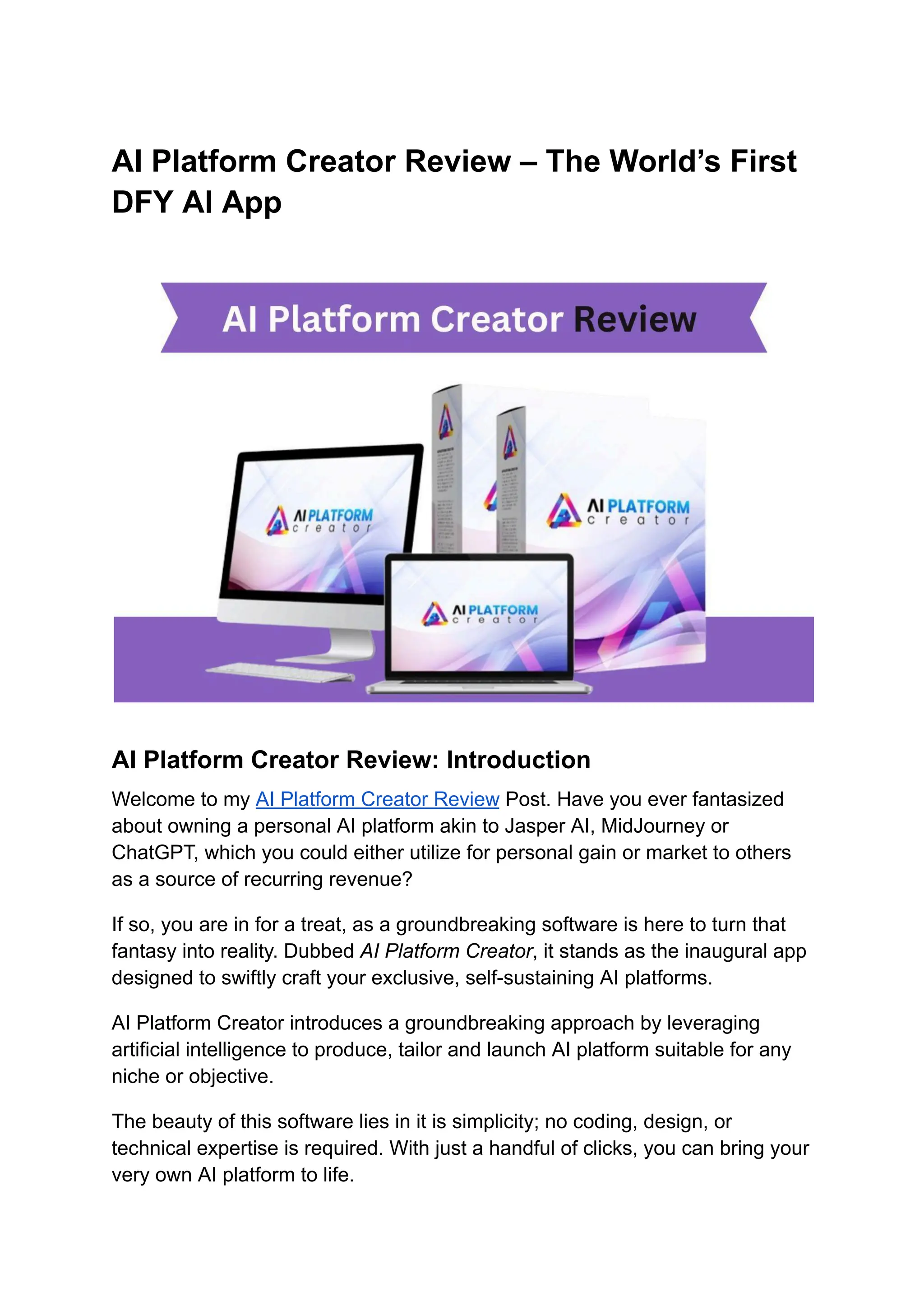 AI Platform Creator Review - DFY Al App | PDF
