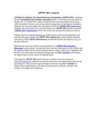 Aipmt 2011-analysis | PDF