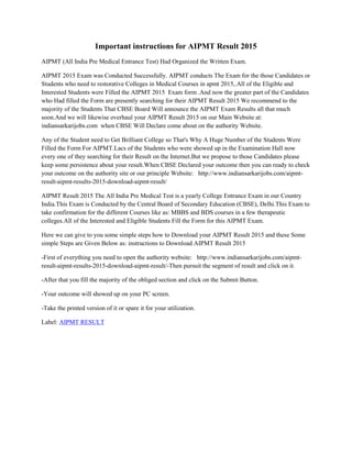 Aipmt result 2015 | PDF