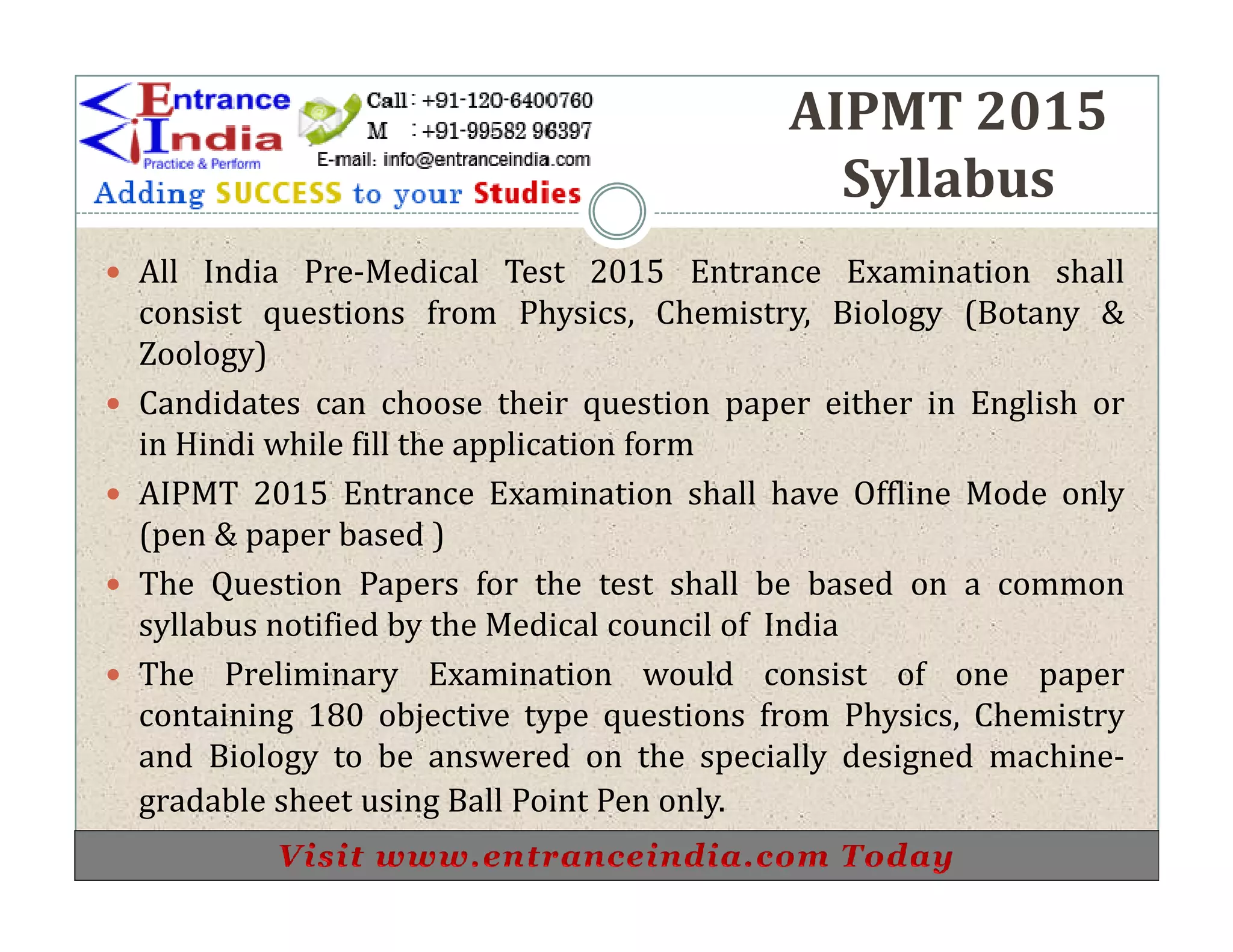 Aipmt syllabus by entranceindia | PDF
