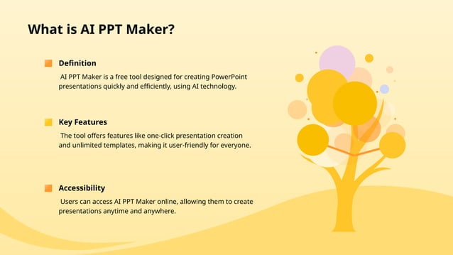 AI PPT Maker is a free tool that lets you create stunning PowerPoint presentations in seconds ...