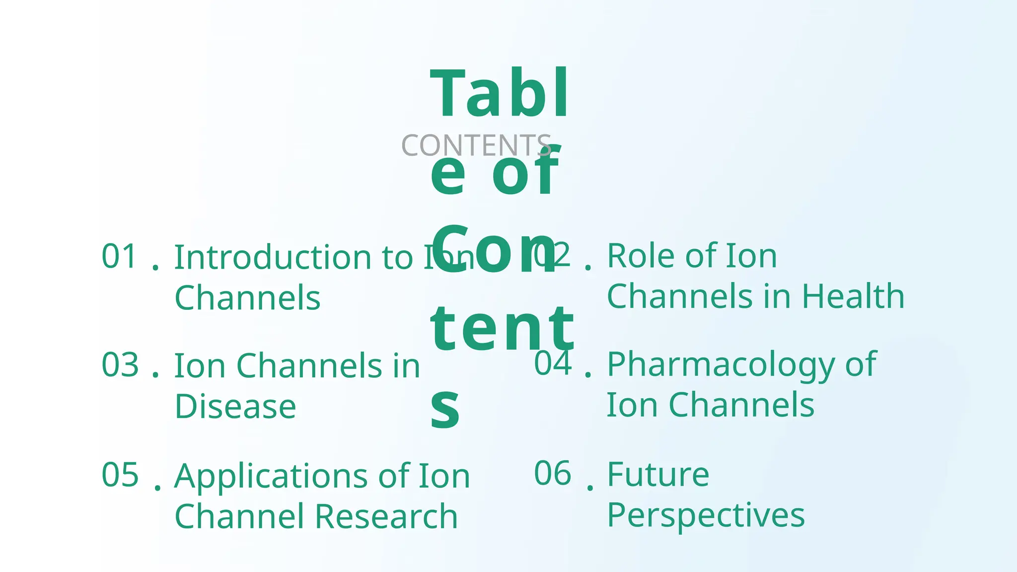 Ion Channels in Health and Disease, Pharmacology and Applications | PPTX