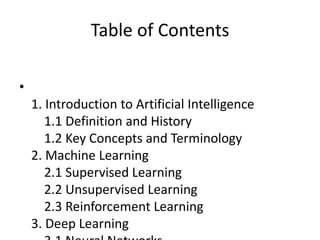 AI Presentation table of content about AI | PPTX