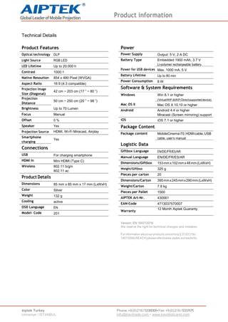 Aiptek MobileCinema i70 Smart DLP Projeksiyon | PDF