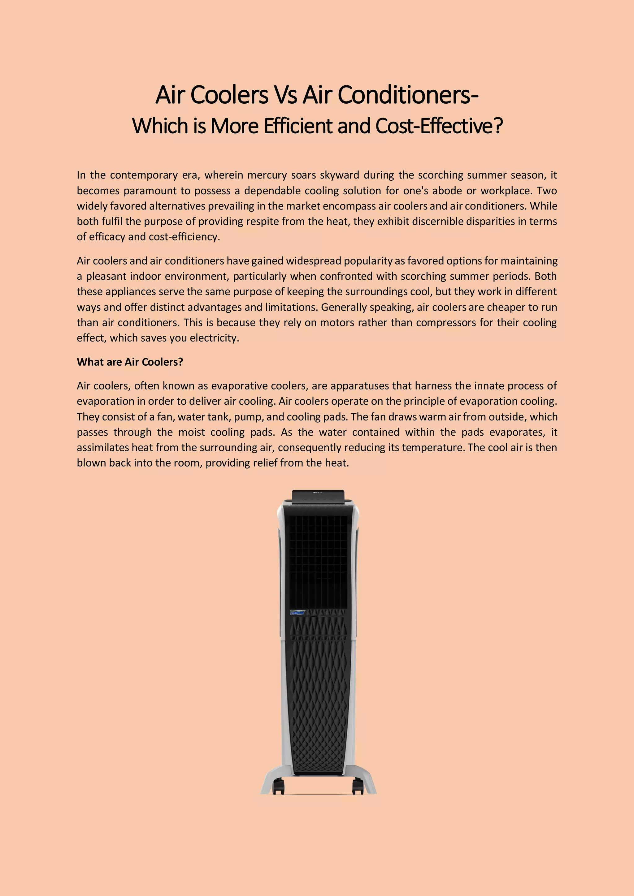 Air Coolers vs Air Conditioners Which is More Efficient and Cost ...