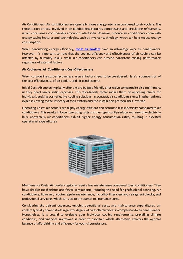 Air Coolers vs Air Conditioners Which is More Efficient and Cost Effective | PDF