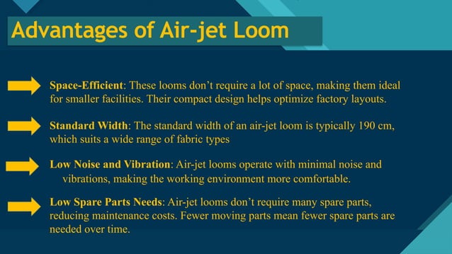 Air-jet Loom presentation for any textile university student | PPTX