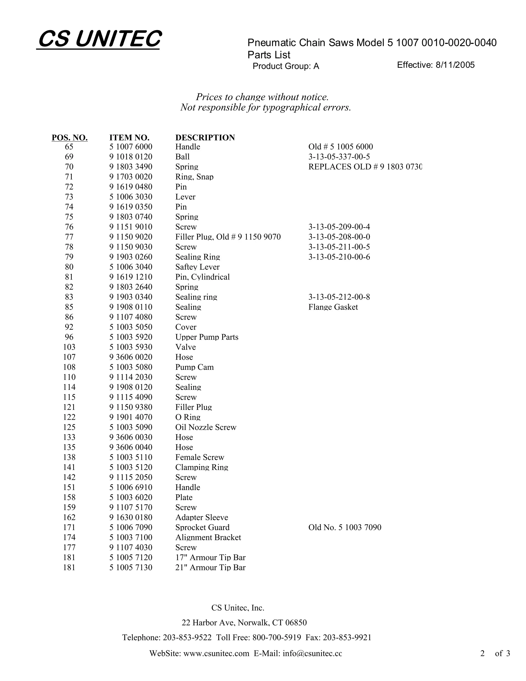 CS Unitec Pneumatic Chain Saw: 5 1007 0010 | PDF