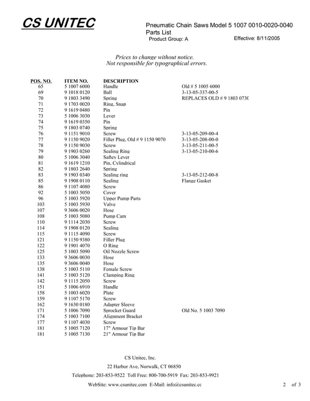 CS Unitec Pneumatic Chain Saw: 5 1007 0040 | PDF