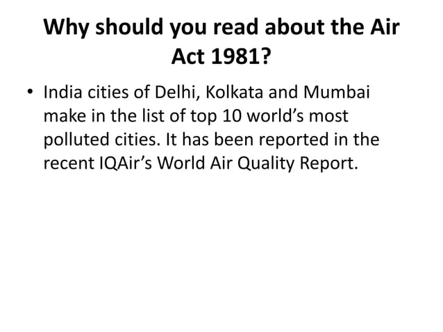 AIR (pollution prevention & control)ACT, 1981 | PPTX