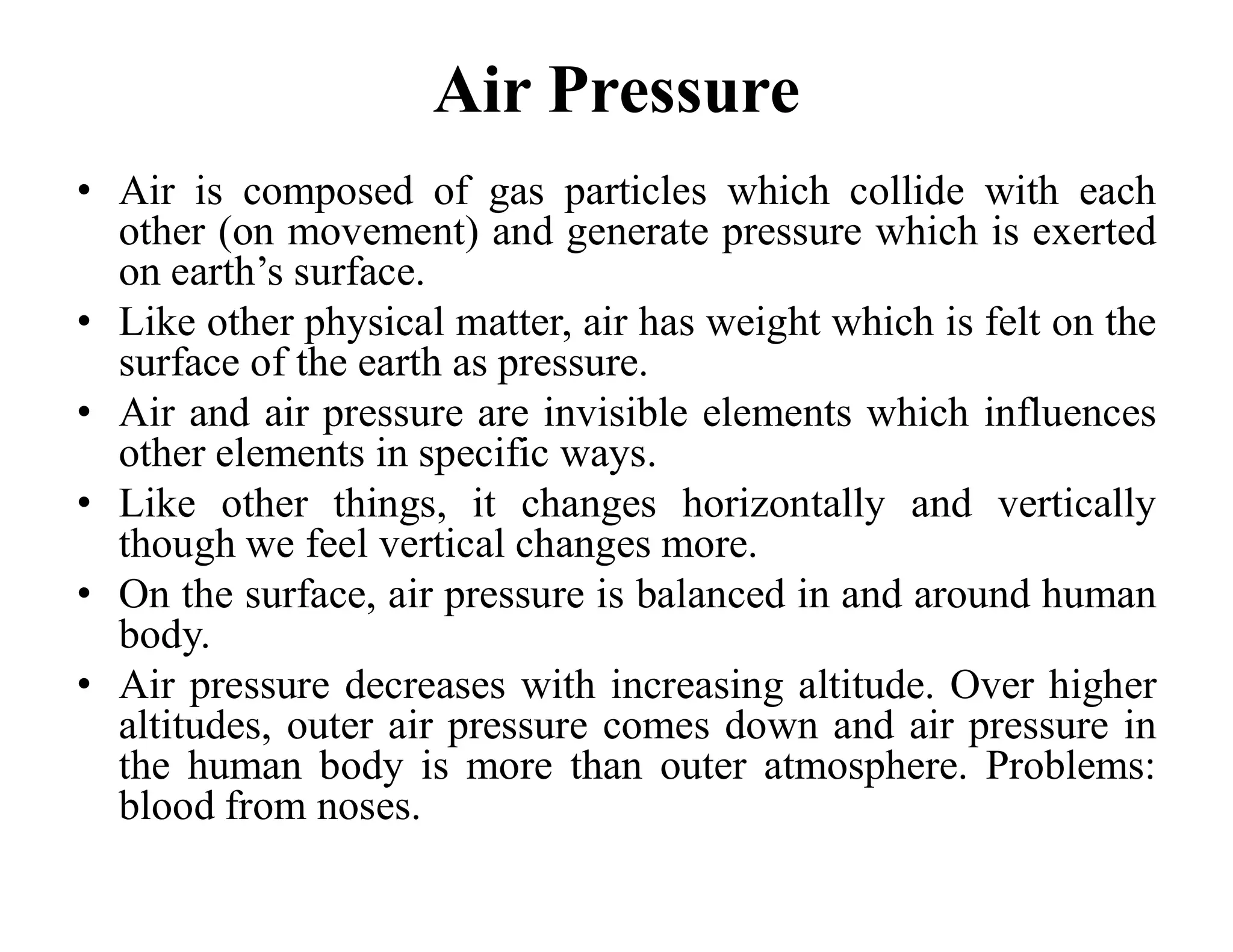 Air, Atmospheric Pressure and Wind. Presentation | PDF