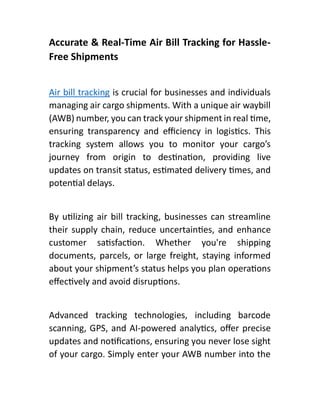 Accurate & Real-Time Air Bill Tracking for Hassle-Free Shipments | PDF