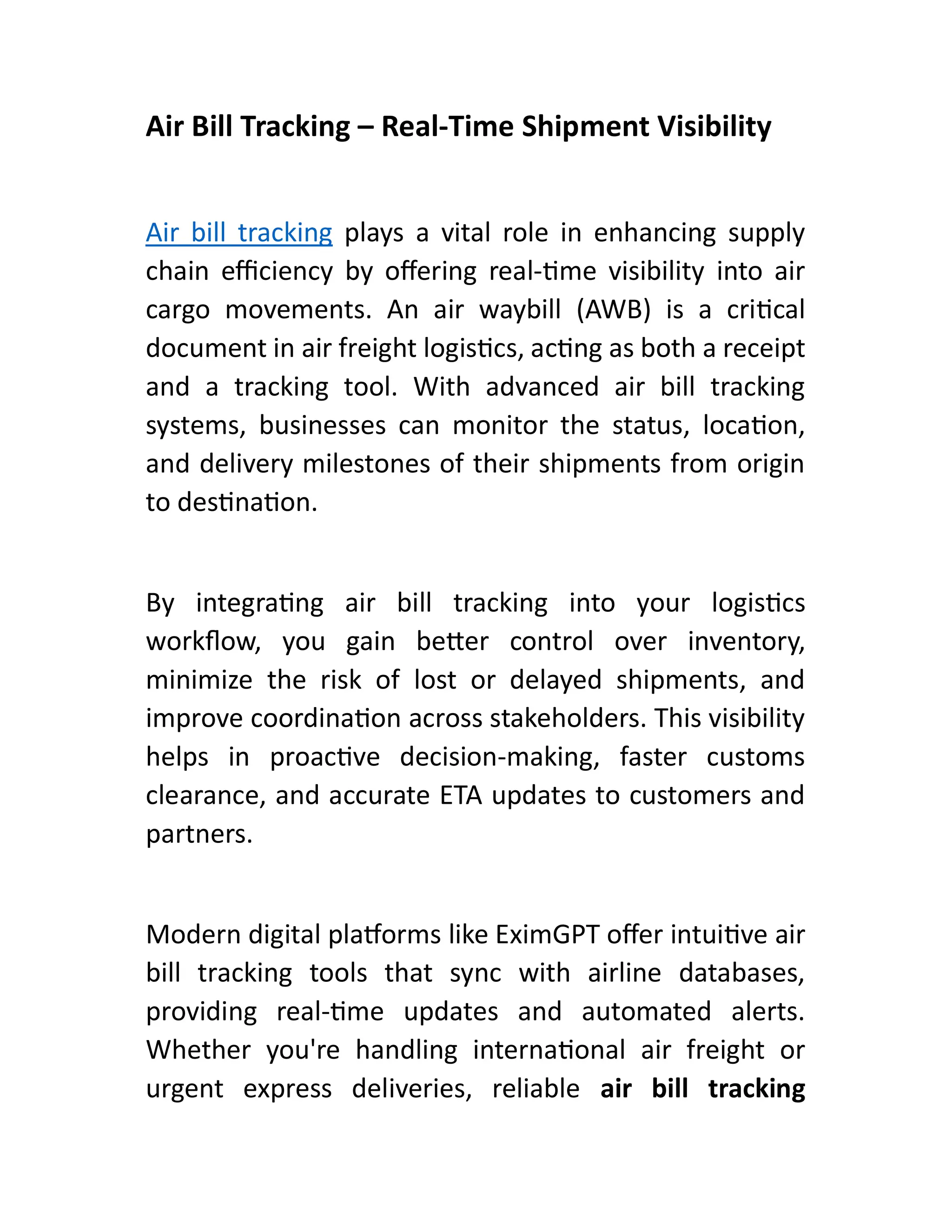 Air Bill Tracking – Real-Time Shipment Visibility | PDF