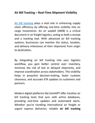 Air Bill Tracking – Real-Time Shipment Visibility | PDF
