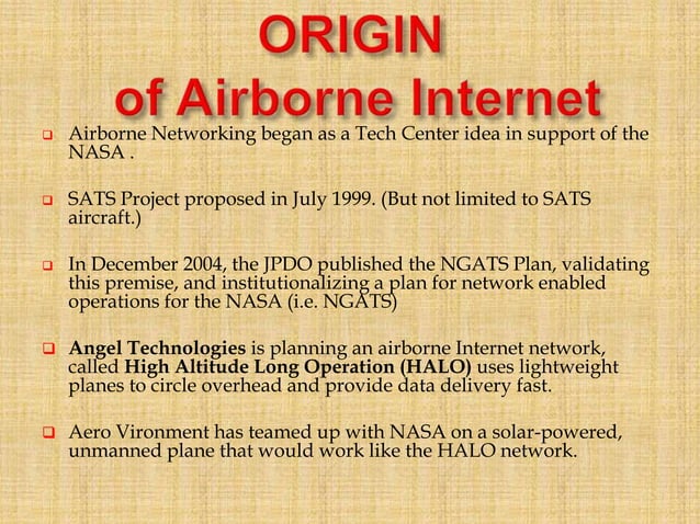 Airborne internet-presentation(my) | PPTX | Computer Networking | Computing