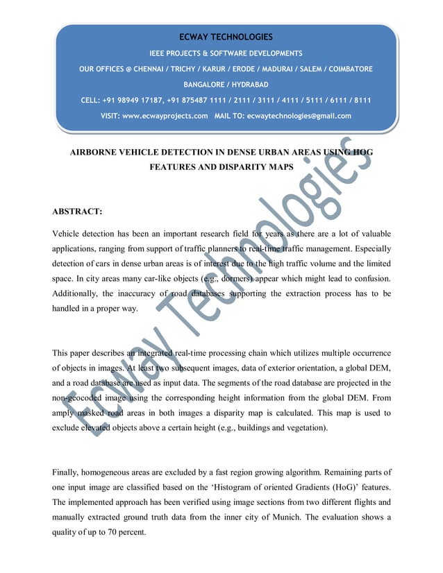 Airborne vehicle detection in dense urban areas using ho g features and disparity maps | PDF