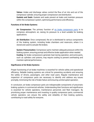 Air Brake Compressor Parts: Essential Components for Vehicle Safety | PDF