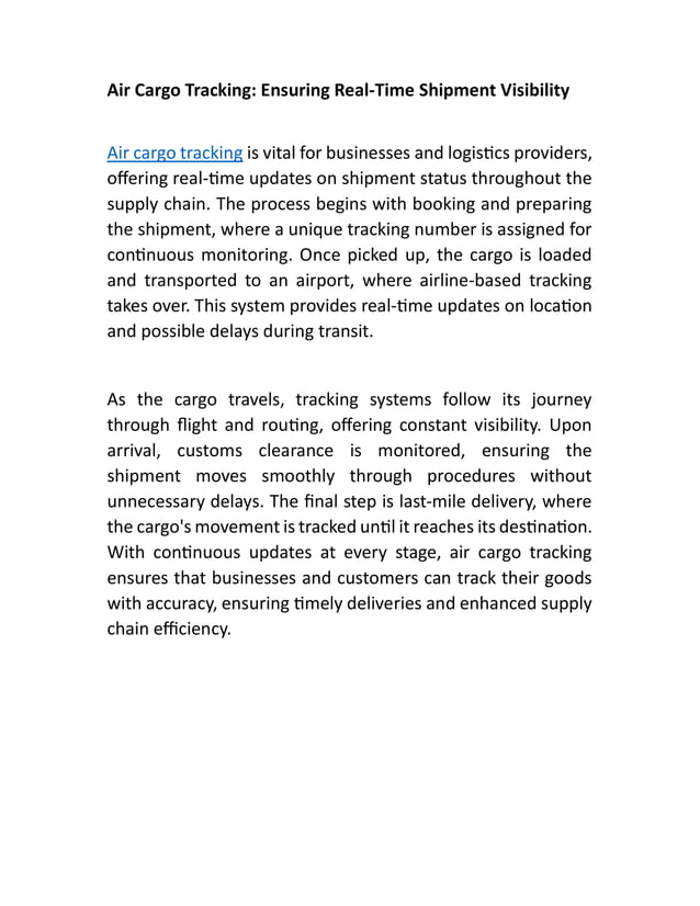 Air Cargo Tracking: Ensuring Real-Time Shipment Visibility | PDF