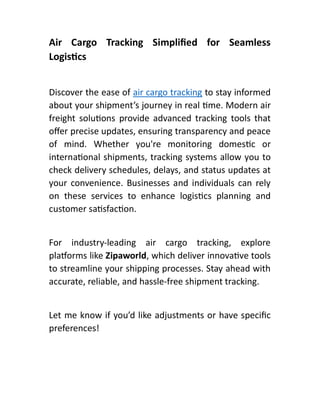 Air Cargo Tracking Simplified for Seamless Logistics | PDF
