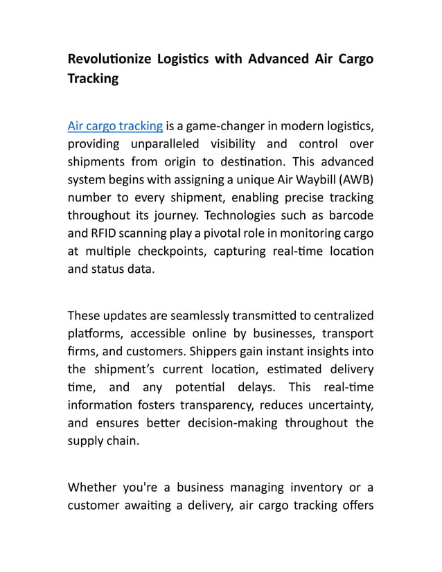 Revolutionize Logistics with Advanced Air Cargo Tracking | PDF