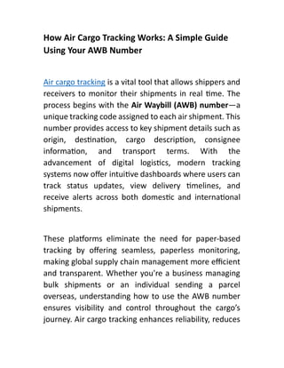 How Air Cargo Tracking Works: A Simple Guide Using Your AWB Number | PDF
