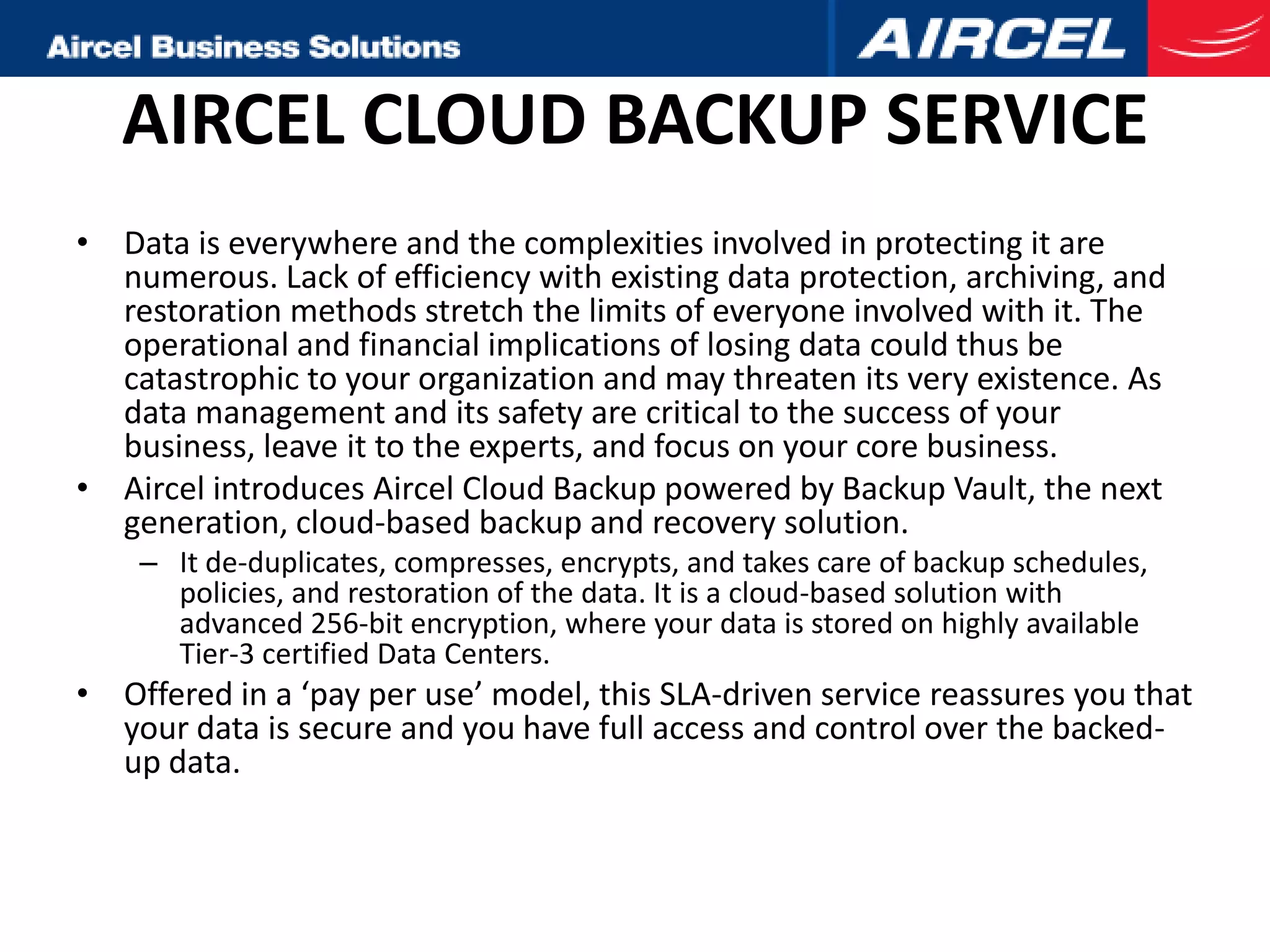 Aircel Cloud BAAS (Backup As A Service) | PPT