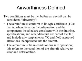 AIRCRAFT AIRWORTHINESS ppt all about airworthiness | PPTX