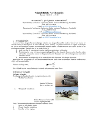 Aircraft intake aerodynamics | PDF