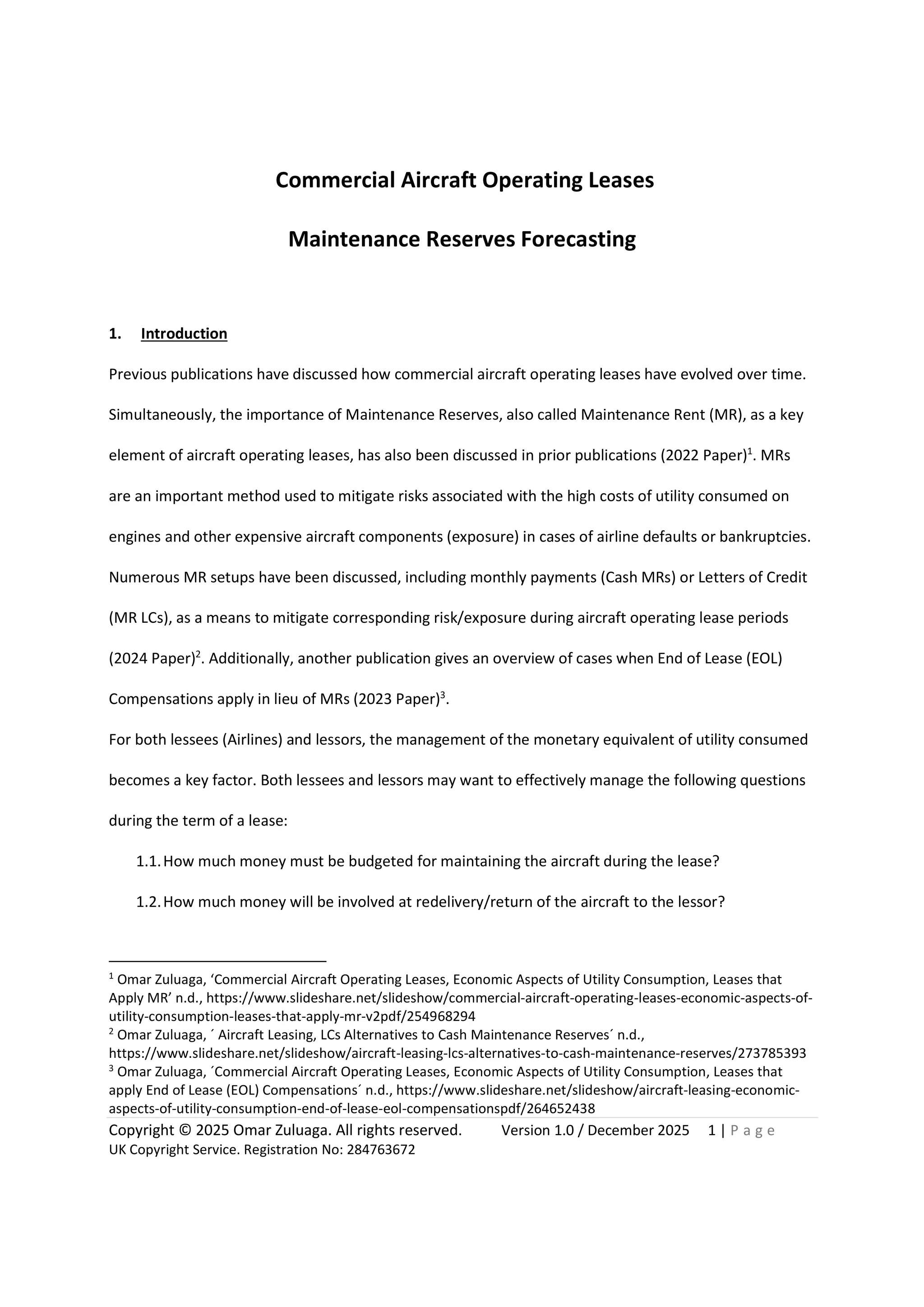 Aircraft Leasing Maintenance Reserves Forecasting | PDF