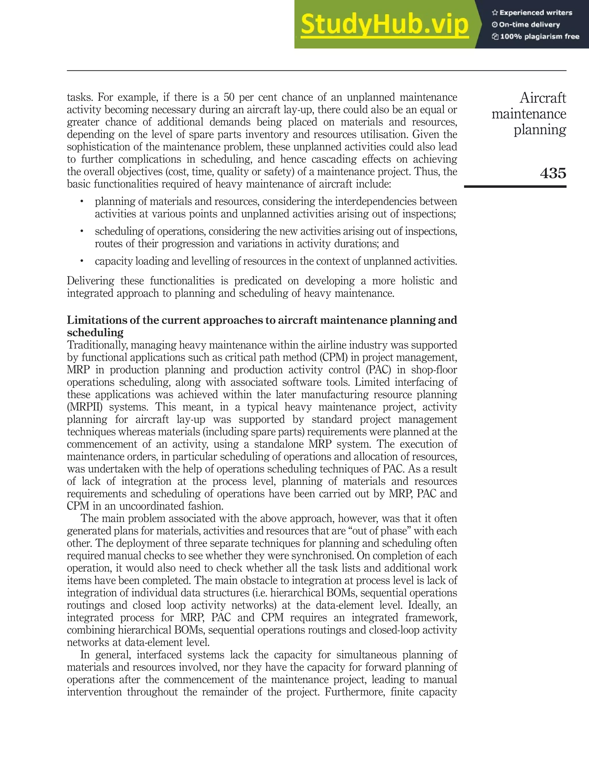 Aircraft Maintenance Planning And Scheduling An Integrated Framework | PDF