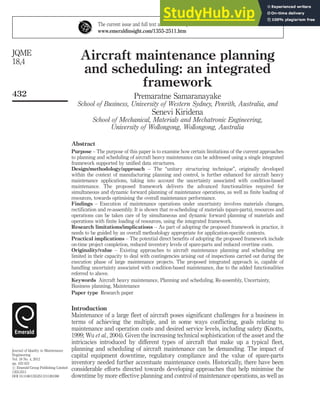 Aircraft Maintenance Planning And Scheduling An Integrated Framework | PDF