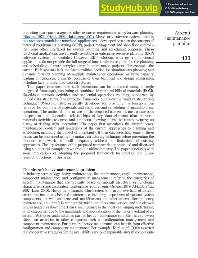 Aircraft Maintenance Planning And Scheduling An Integrated Framework | PDF