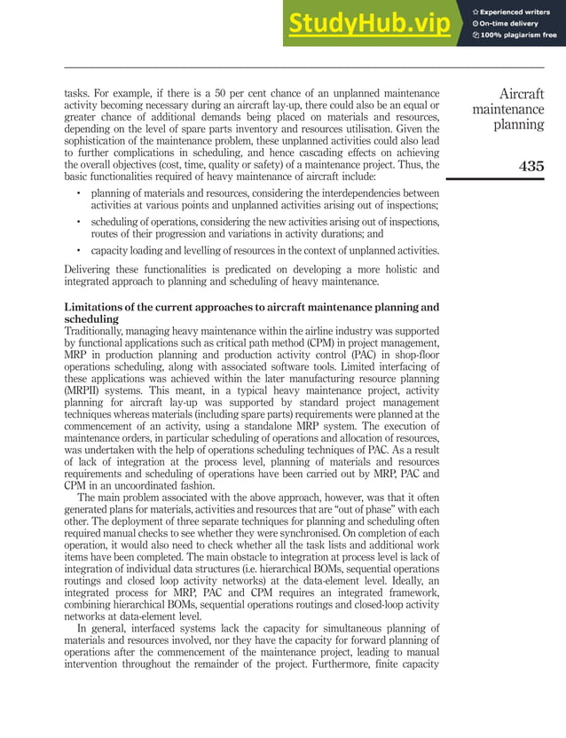 Aircraft Maintenance Planning And Scheduling An Integrated Framework | PDF