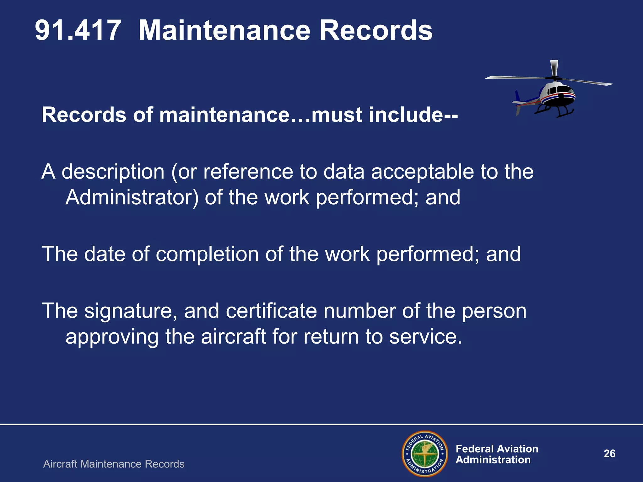 Aircraft Maintenance Records and Airworthiness Directives for General ...