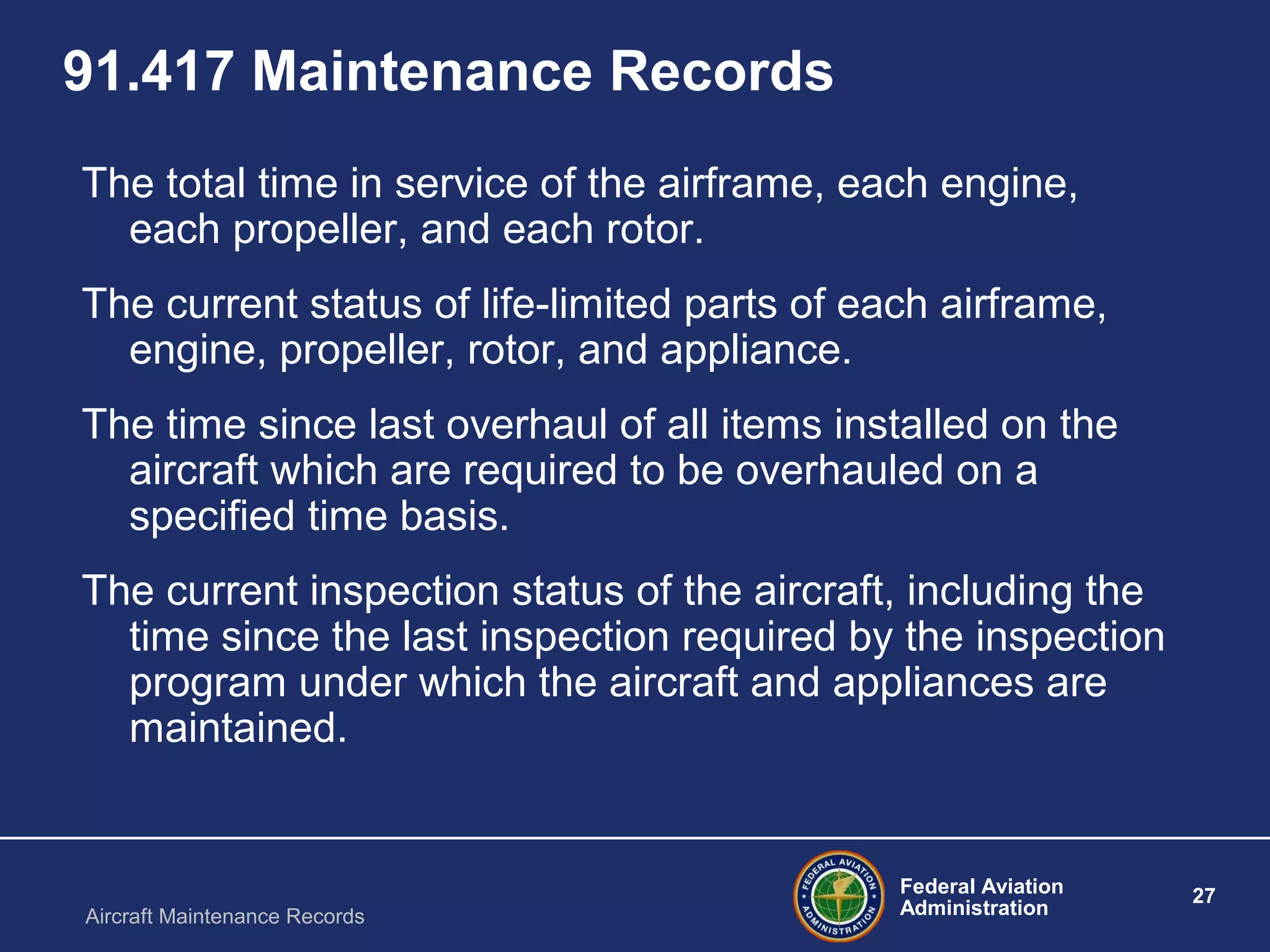 Aircraft Maintenance Records and Airworthiness Directives for General ...